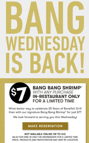 Bonefish Grill Coupons And Deals: $7 Bang Wednesday