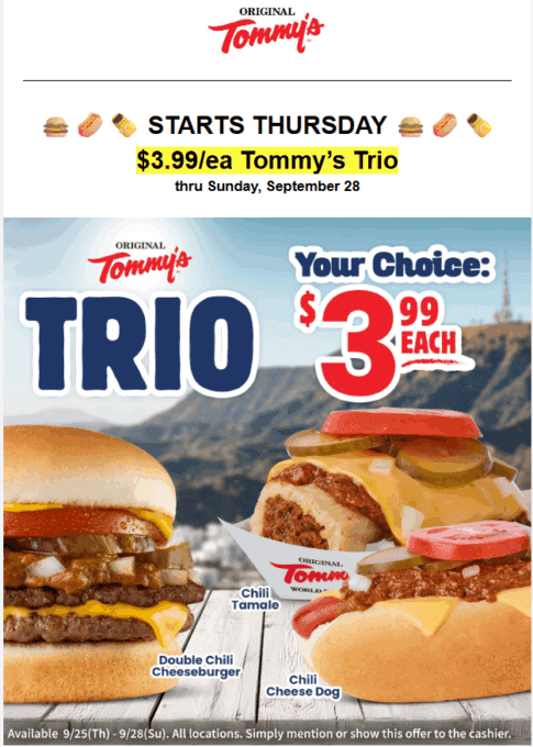 Original Tommy's Specials: $3.99 Trio Deal