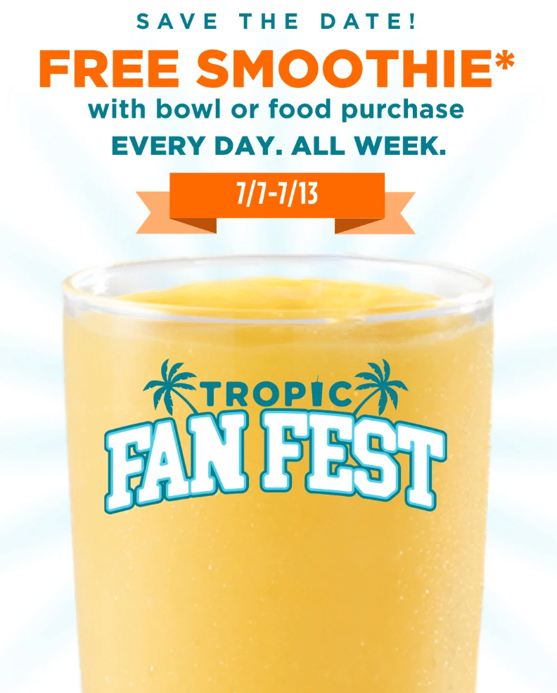 Tropical Smoothie Cafe Specials: Free Smoothie