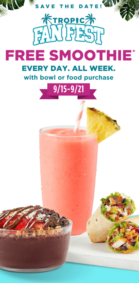 Tropical Smoothie Cafe Specials: Free Smoothie